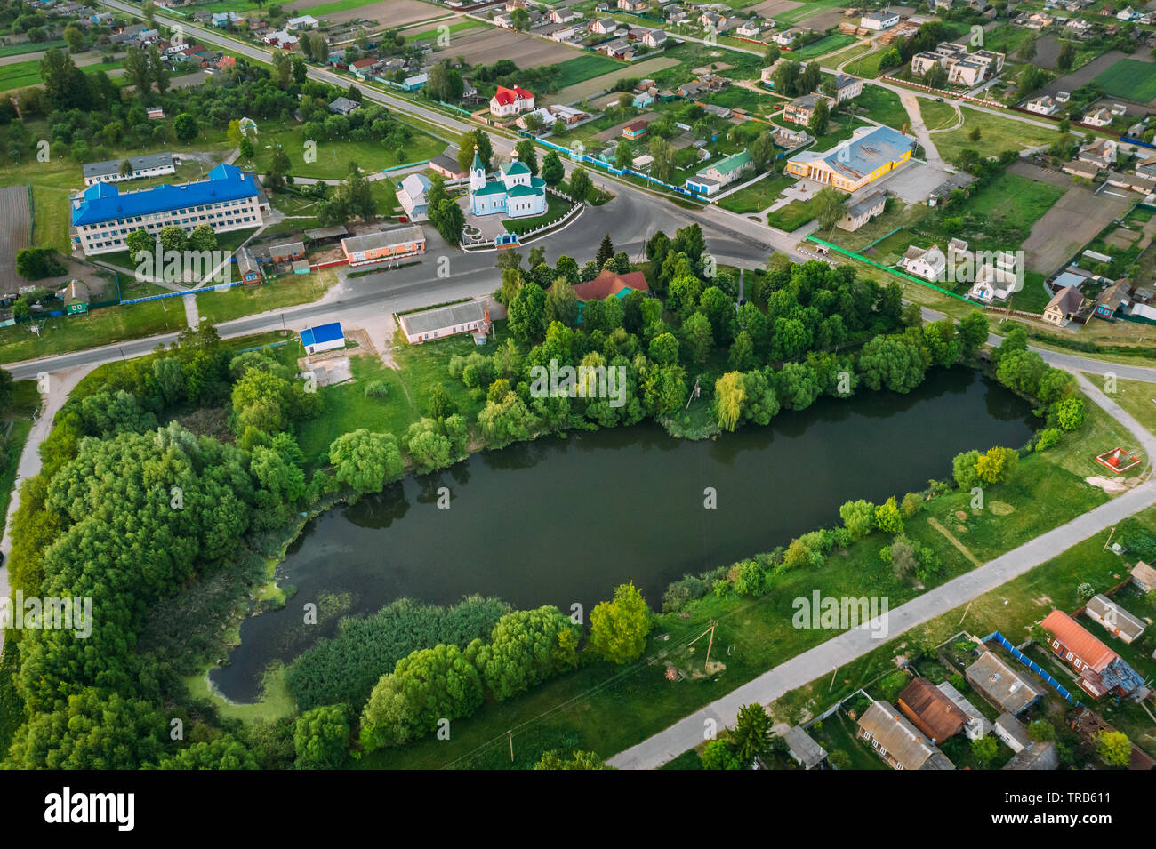 Korma Village, Dobrush District, Belarus. Aerial View Of City Cityscape ...