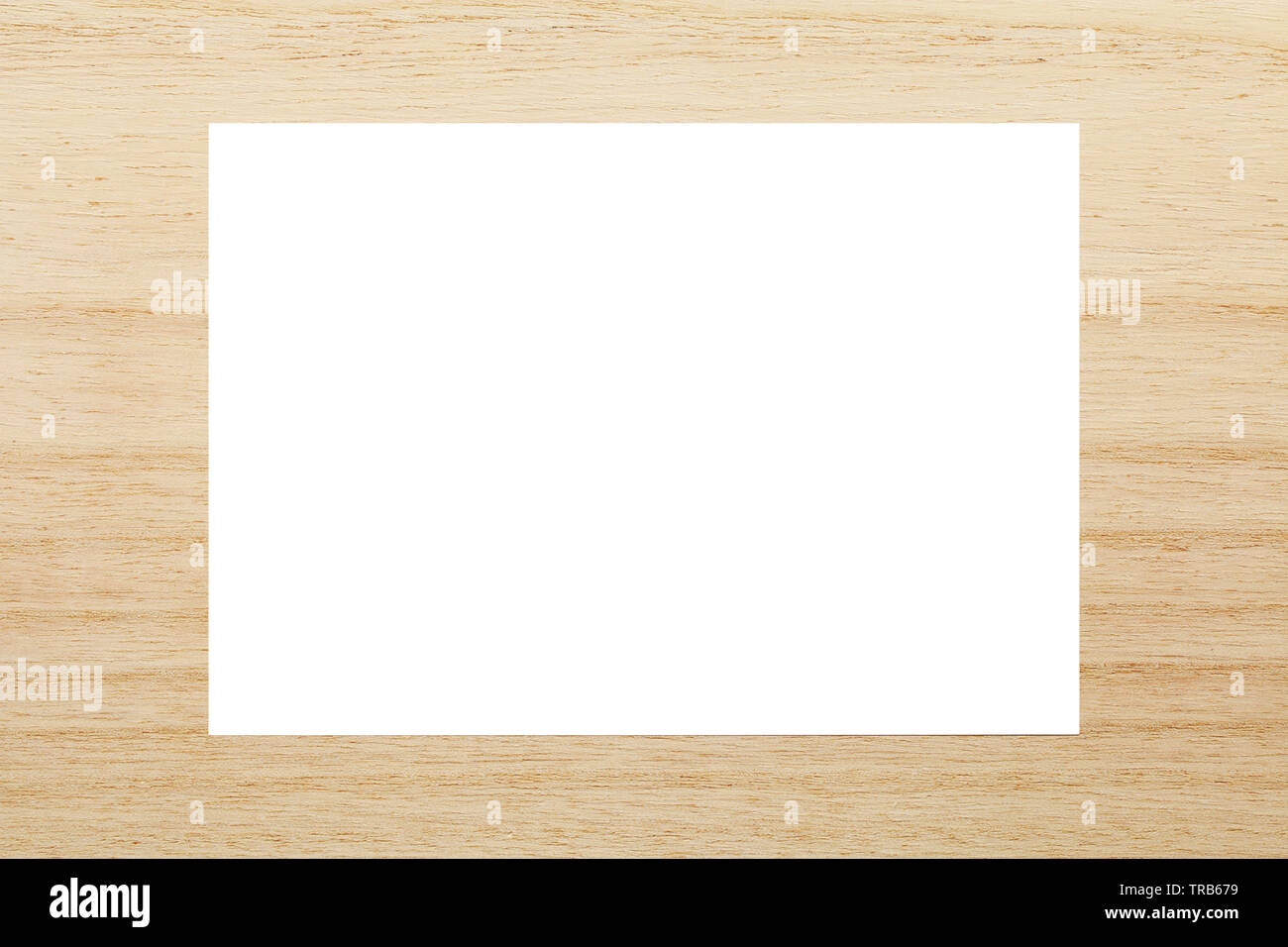 Blank white card on natural wood texture background Stock Photo - Alamy