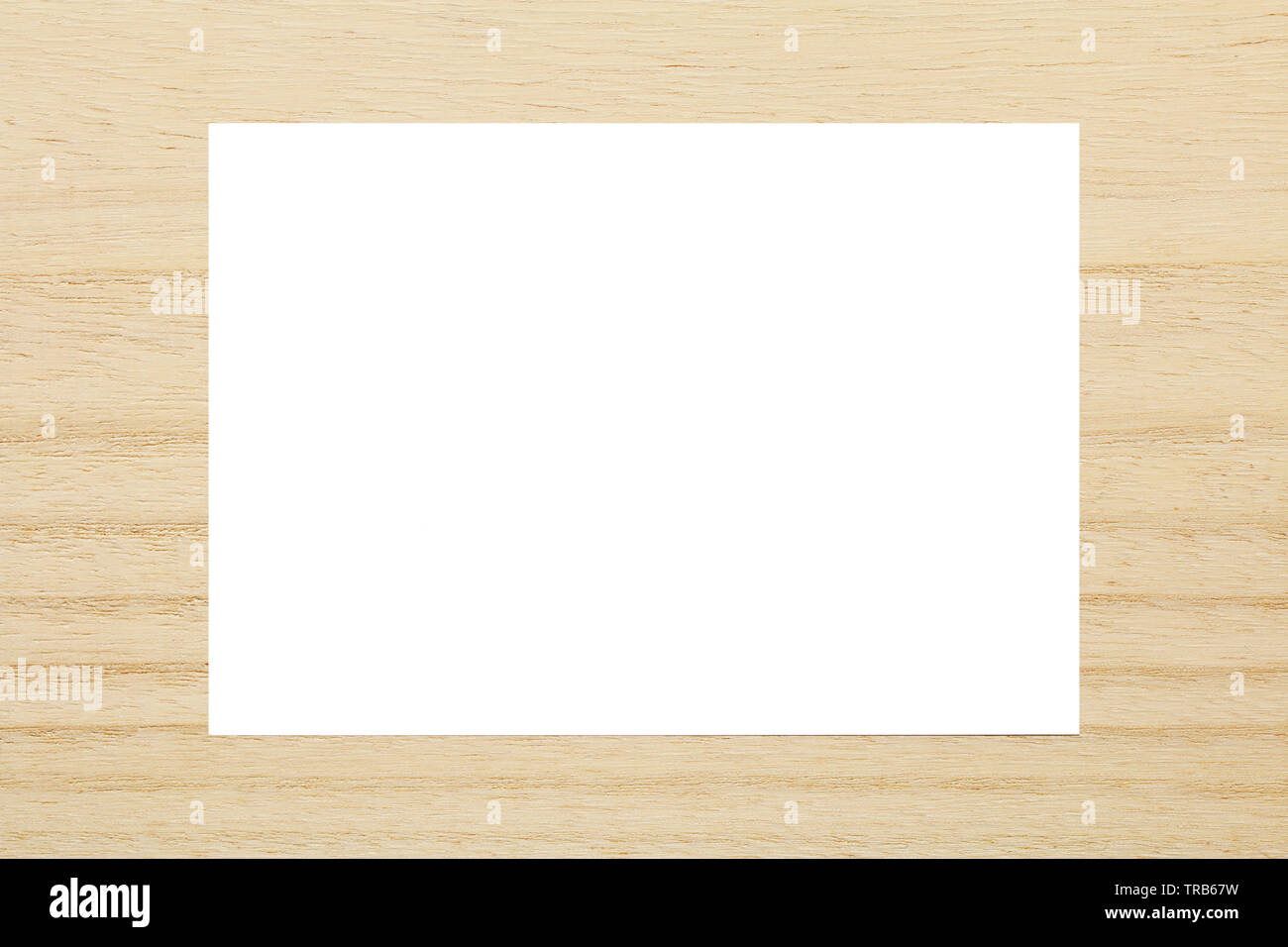 Blank white card on natural wood texture background Stock Photo - Alamy