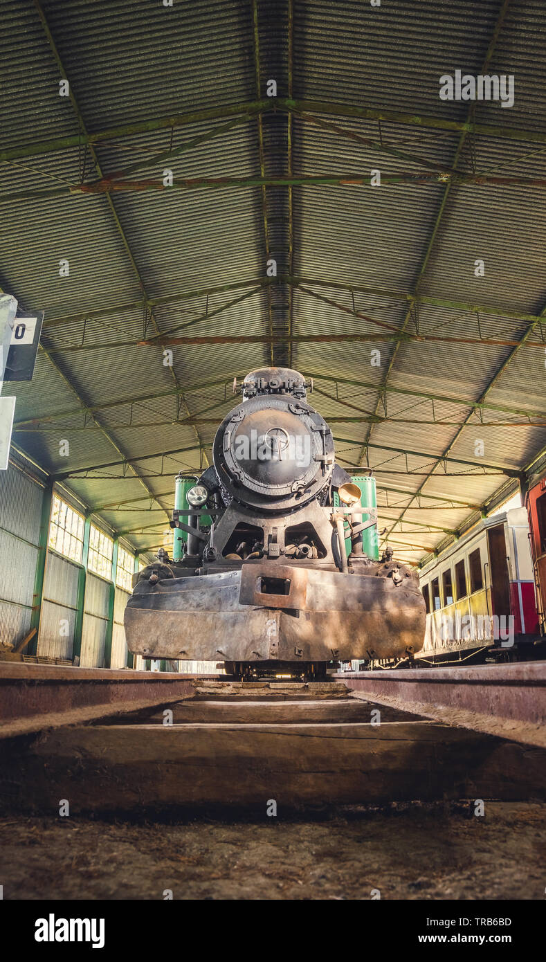 Front View of an Old Steam Locomotive Standing in the Depo Stock Photo ...