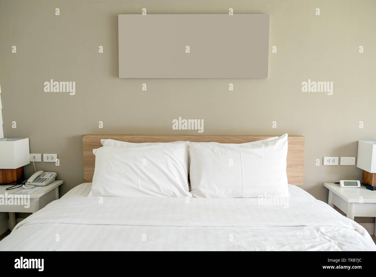 White bedroom on wood and object decoration Stock Photo - Alamy