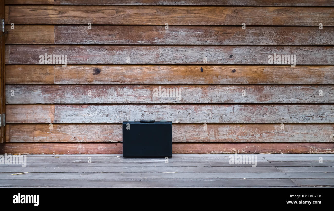 Black business leather briefcase, handbag with key lock at office ...