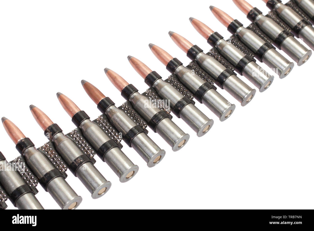 russian 7.62 mm in ammunition belt isolated white background Stock ...