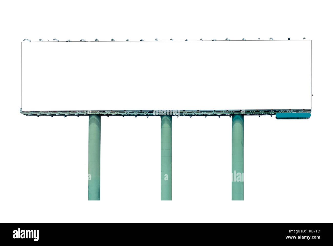 Large blank billboard structure with big pole, isolated on white ...