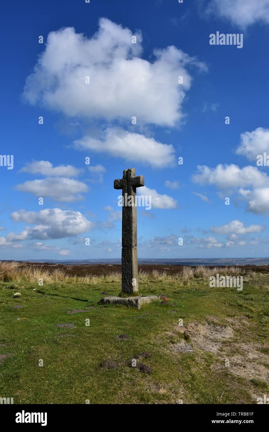 Towering cross stone marker in North Yorkshire England Stock Photo - Alamy