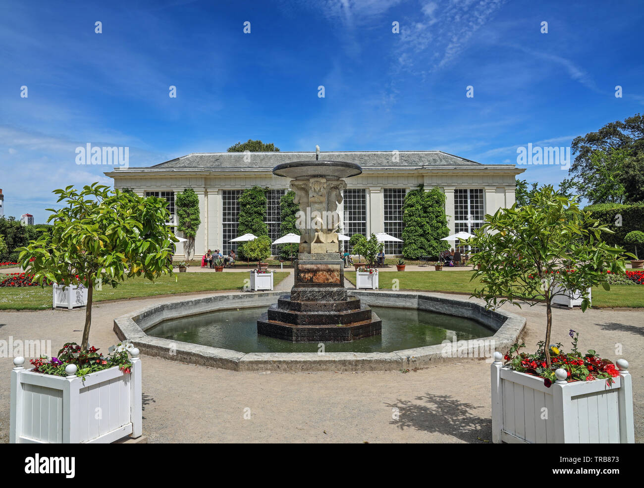 Fountain in the Italian Garden at Mount Edgcumbe Park Cornwall. The ...