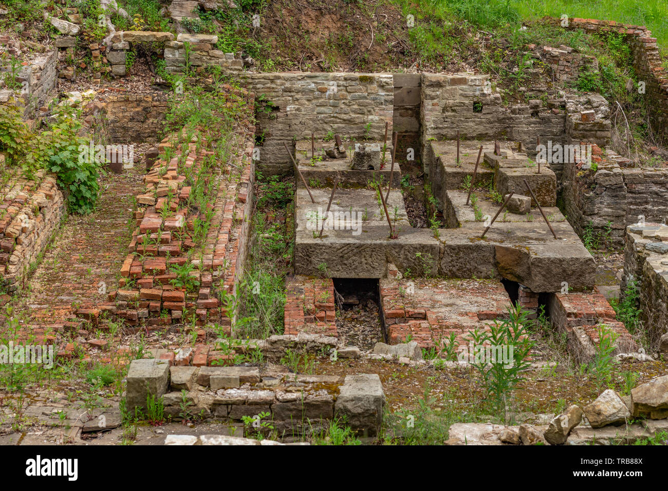 Part of the excavated Mellor Mill in Marple, Cheshire, UK. It was a six ...
