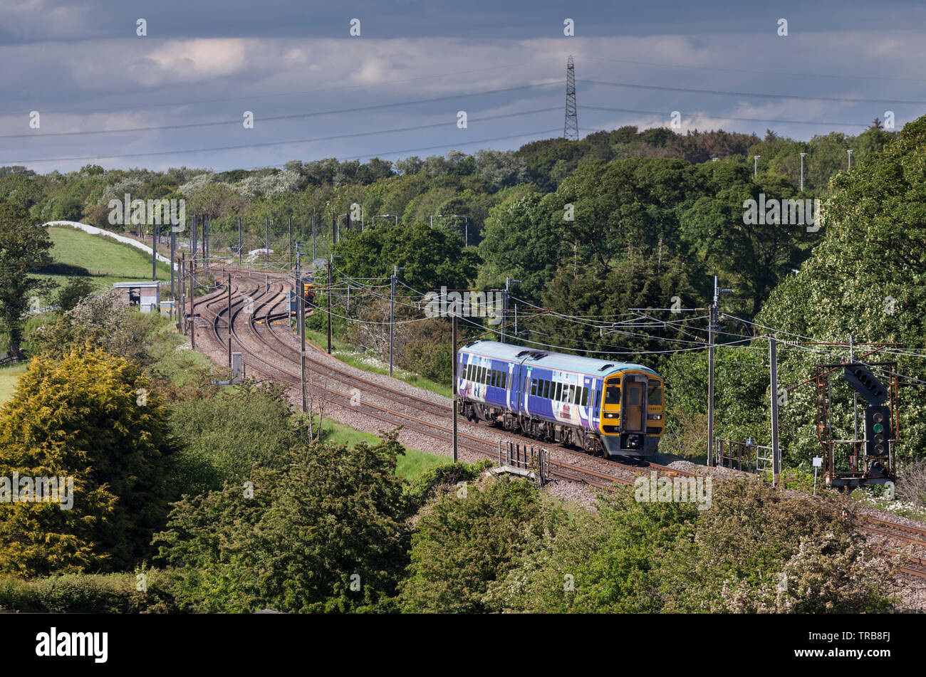 A Arriva Northern rail class 158 express sprinter train on the west ...