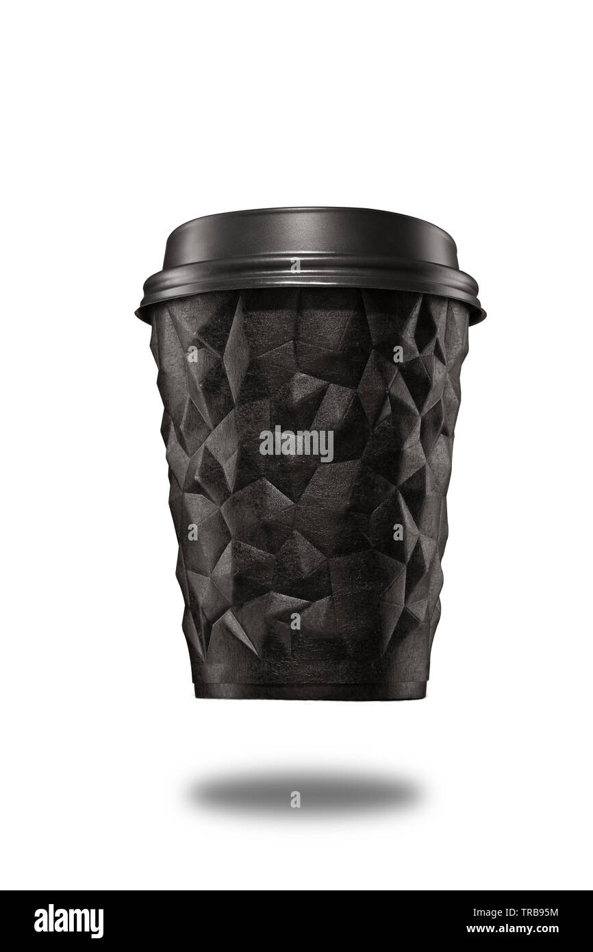 A cup of textured coffee geometry with a lid black on white isolate ...