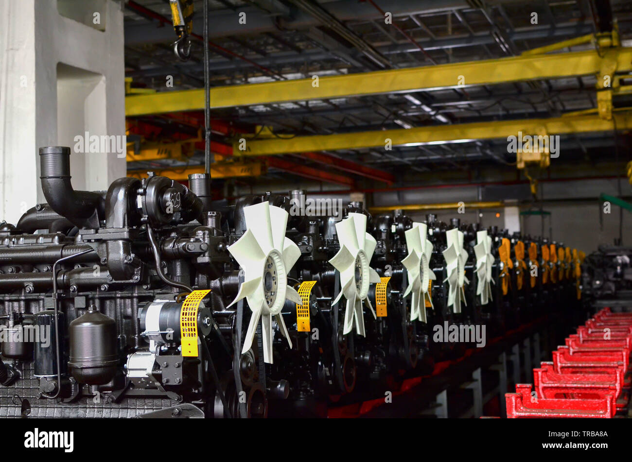 New engines for trucks and tractors on an industrial factory assembly ...