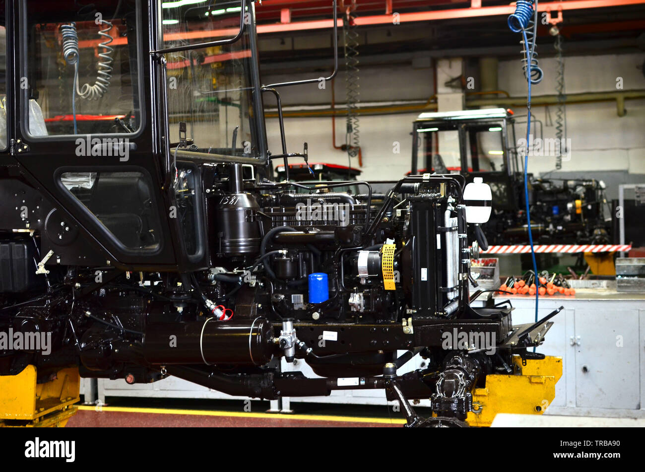 Tractor Manufacture work. Assembly line inside the agricultural ...