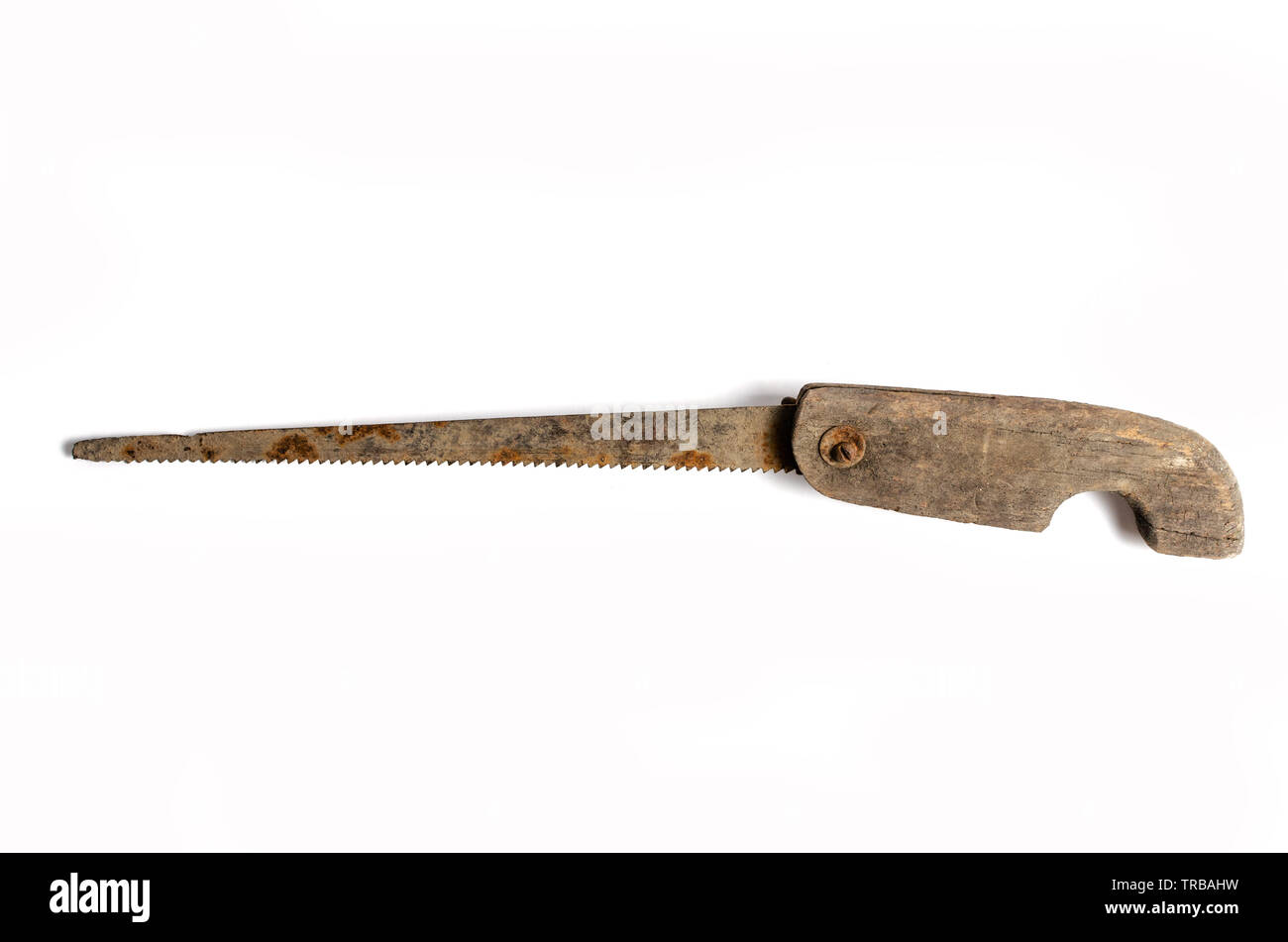Old rusty hacksaw with wooden handle on white background, isolate Stock ...