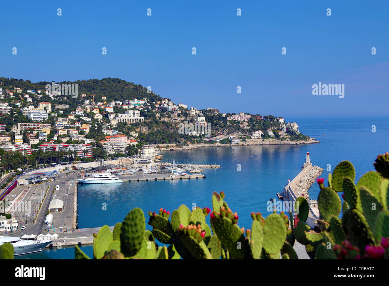 Beautiful view of the seaport and the lighthouse of Nice, France Stock ...