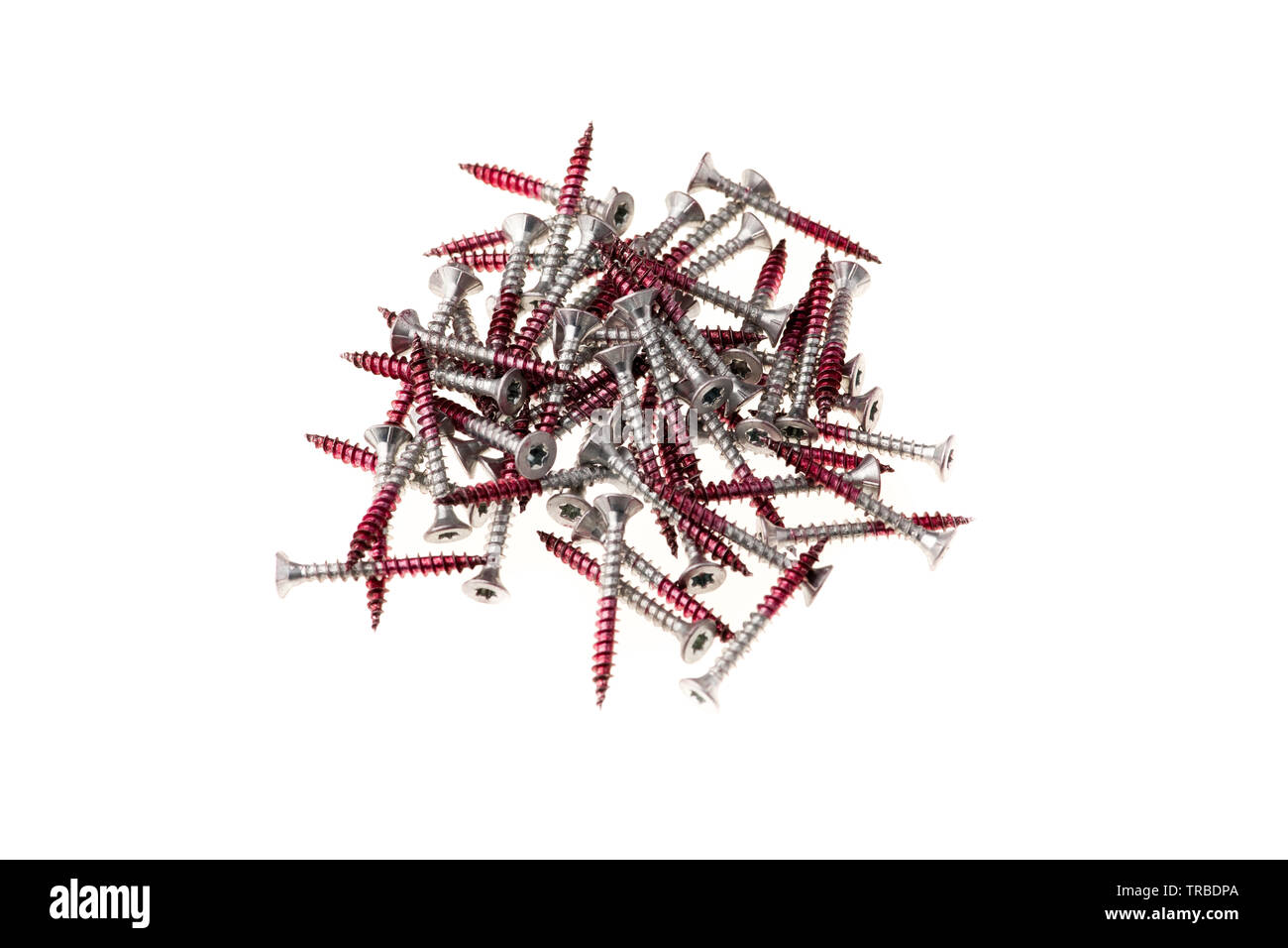 studio photo isolated torx screws with a red end piece Stock Photo - Alamy