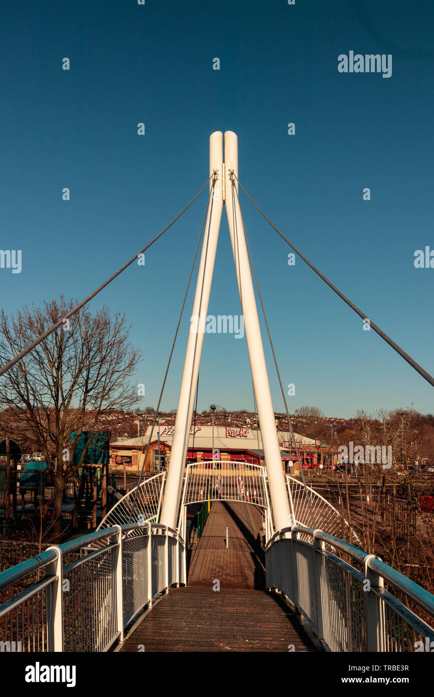 View of footbridge leading to Cardigan Fields leisure estate Stock ...