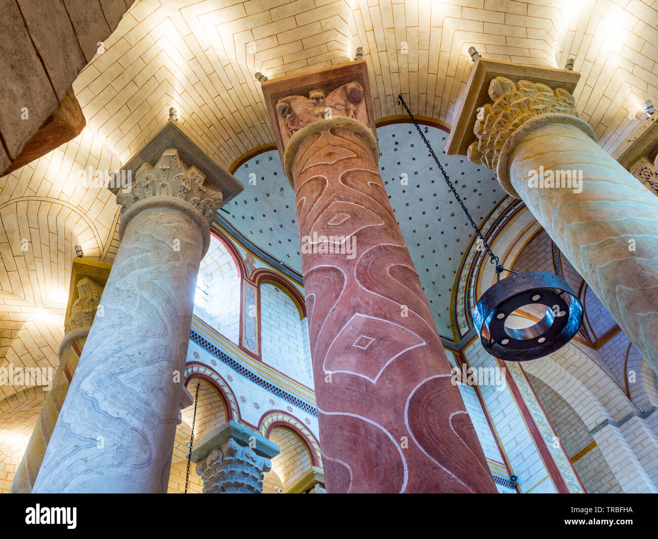 Painted columns of abbey church of Saint Savin, Vienne, France Stock ...