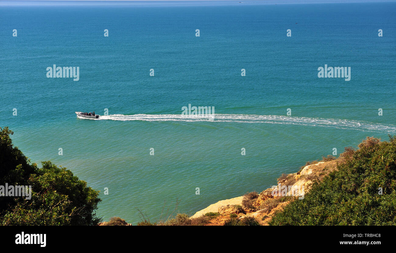 Speed touristic boat moving by the sea Stock Photo - Alamy