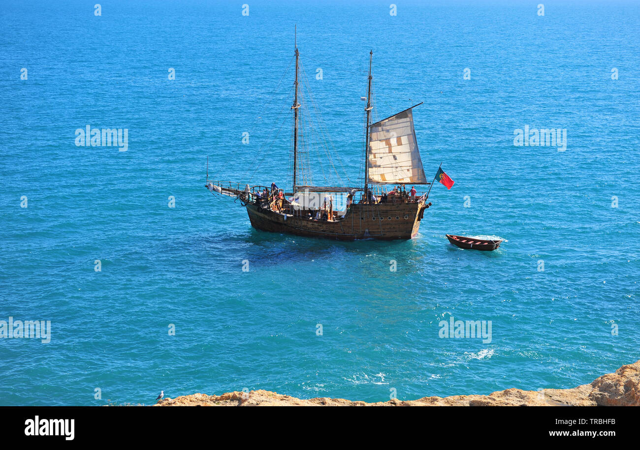 Traditional old wooden ship in the ocean, Portugal Stock Photo - Alamy