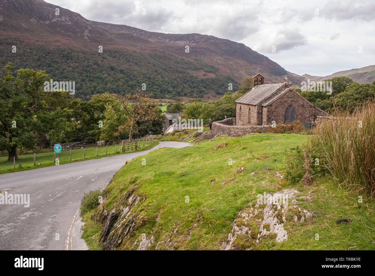 A scenic view of St James Parish Church in Buttermere village in the ...