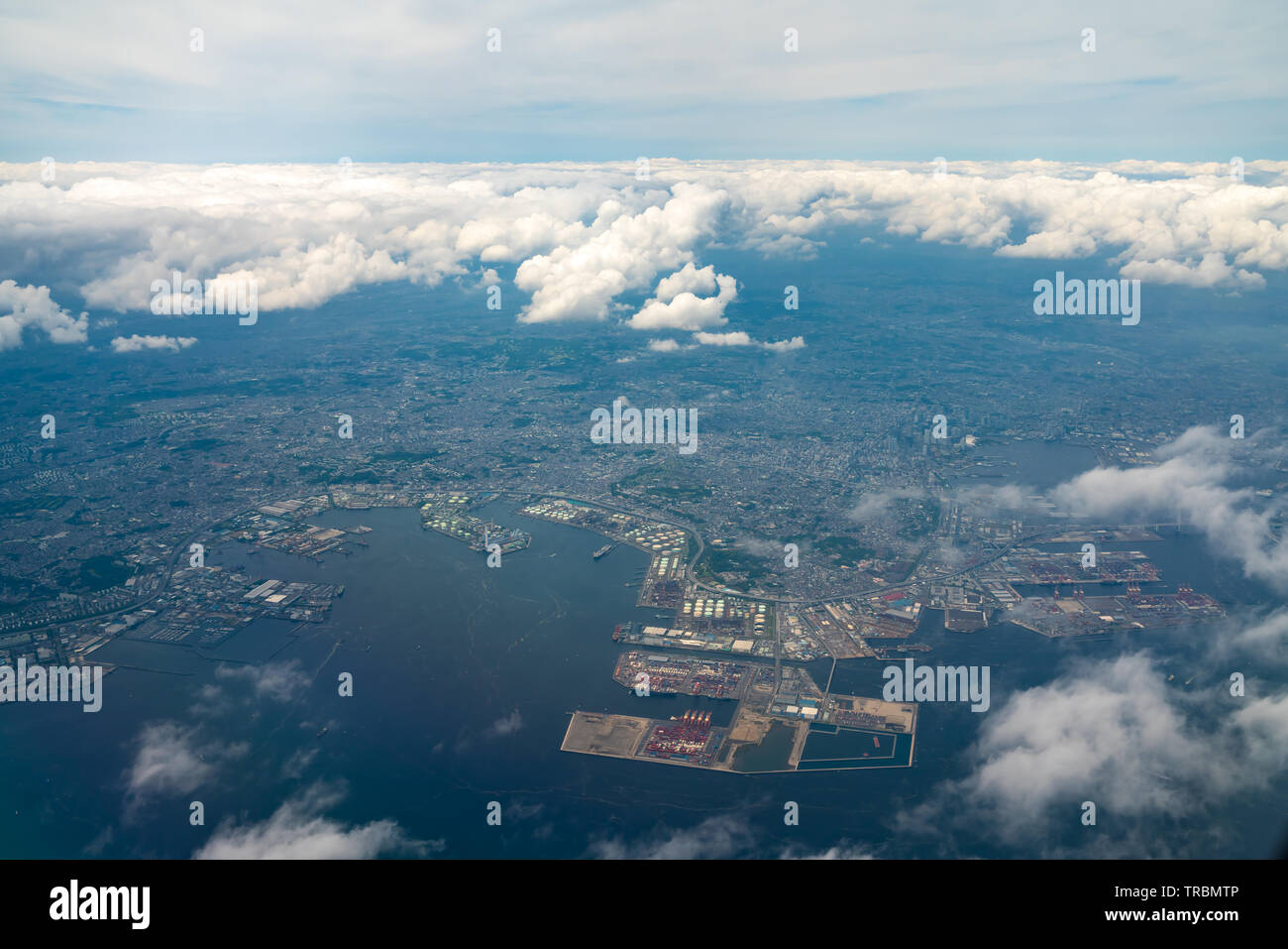 Aerial view of Tokyo Bay around the Yokohama City in Kanagawa, Japan ...