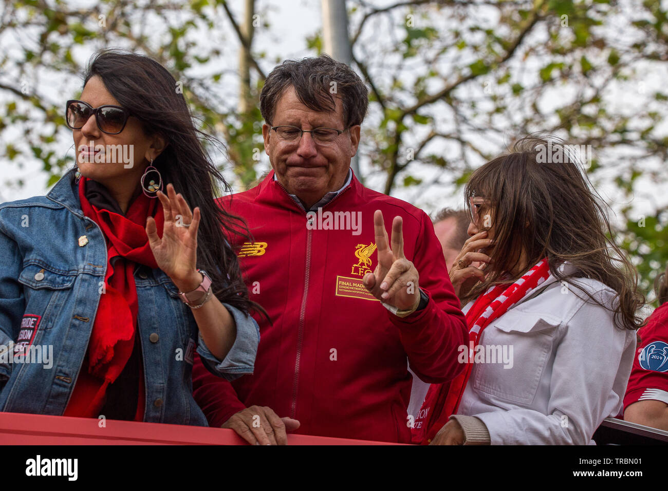 The players and management of Liverpool Football Club seen on an open ...
