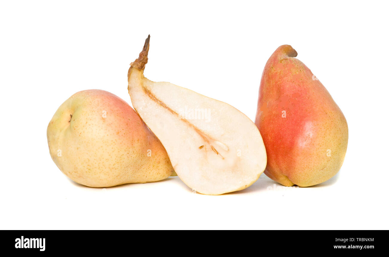 Pear and section isolated on white background Stock Photo - Alamy