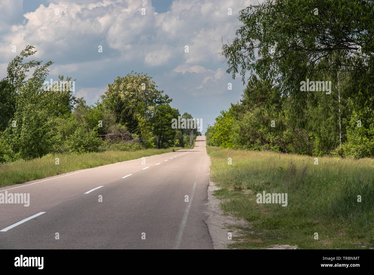 Empty road near Pripyat , Chernobyl Exclusion Zone, Ukraine Stock Photo ...