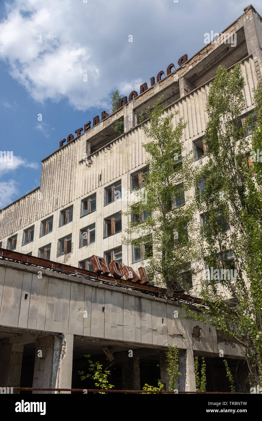 The Polissya hotel in the abandoned city of Pripyat near the former ...