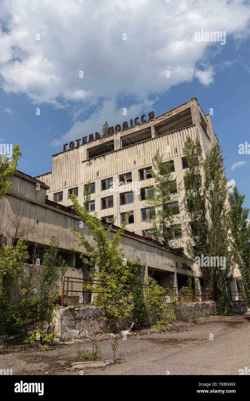 The Polissya hotel in the abandoned city of Pripyat near the former ...