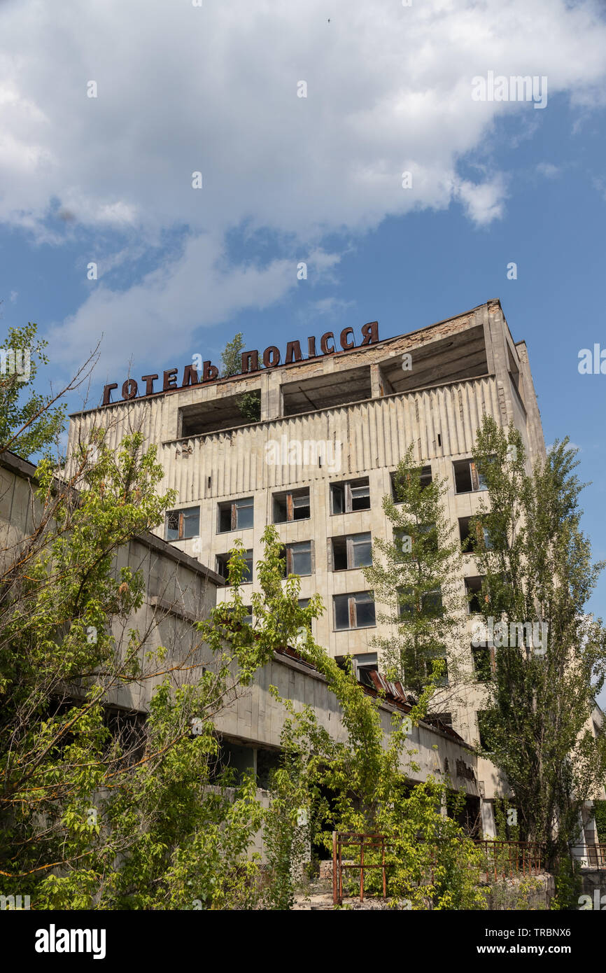 The Polissya hotel in the abandoned city of Pripyat near the former ...