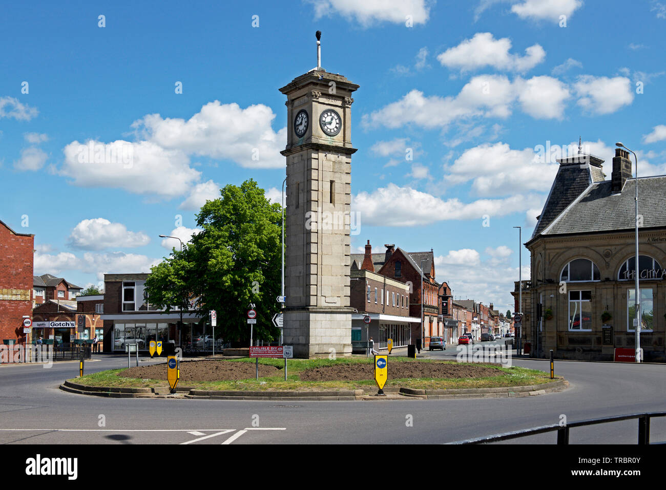 The clocktower on a roundabout, in the middle of Goole, East Yorkshire ...