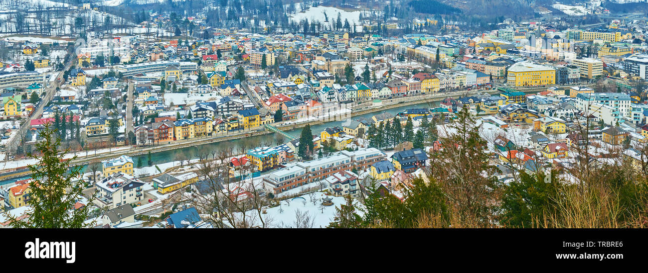Aerial view of the central neighborhoods of Bad Ischl and the Traun ...
