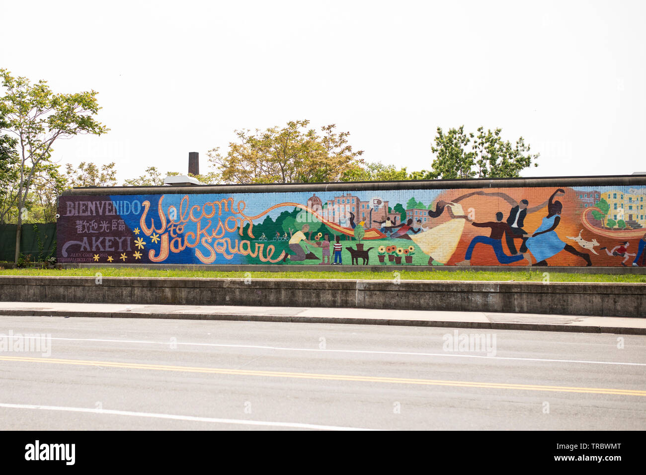 A mural welcoming visitors to the Jackson Square neighborhood in Boston ...