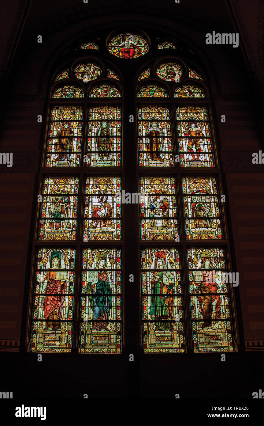 Colorful stained glass window at the Rijksmuseum (National Museum) in ...