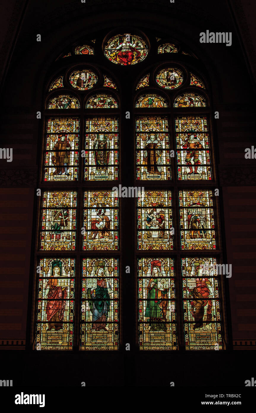 Colorful stained glass window at the Rijksmuseum (National Museum) in ...
