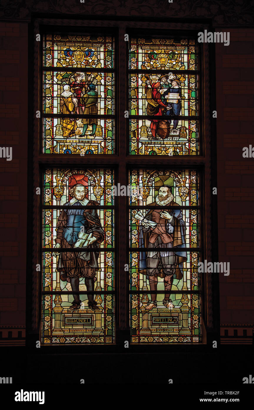 Colorful stained glass window at the Rijksmuseum (National Museum) in ...