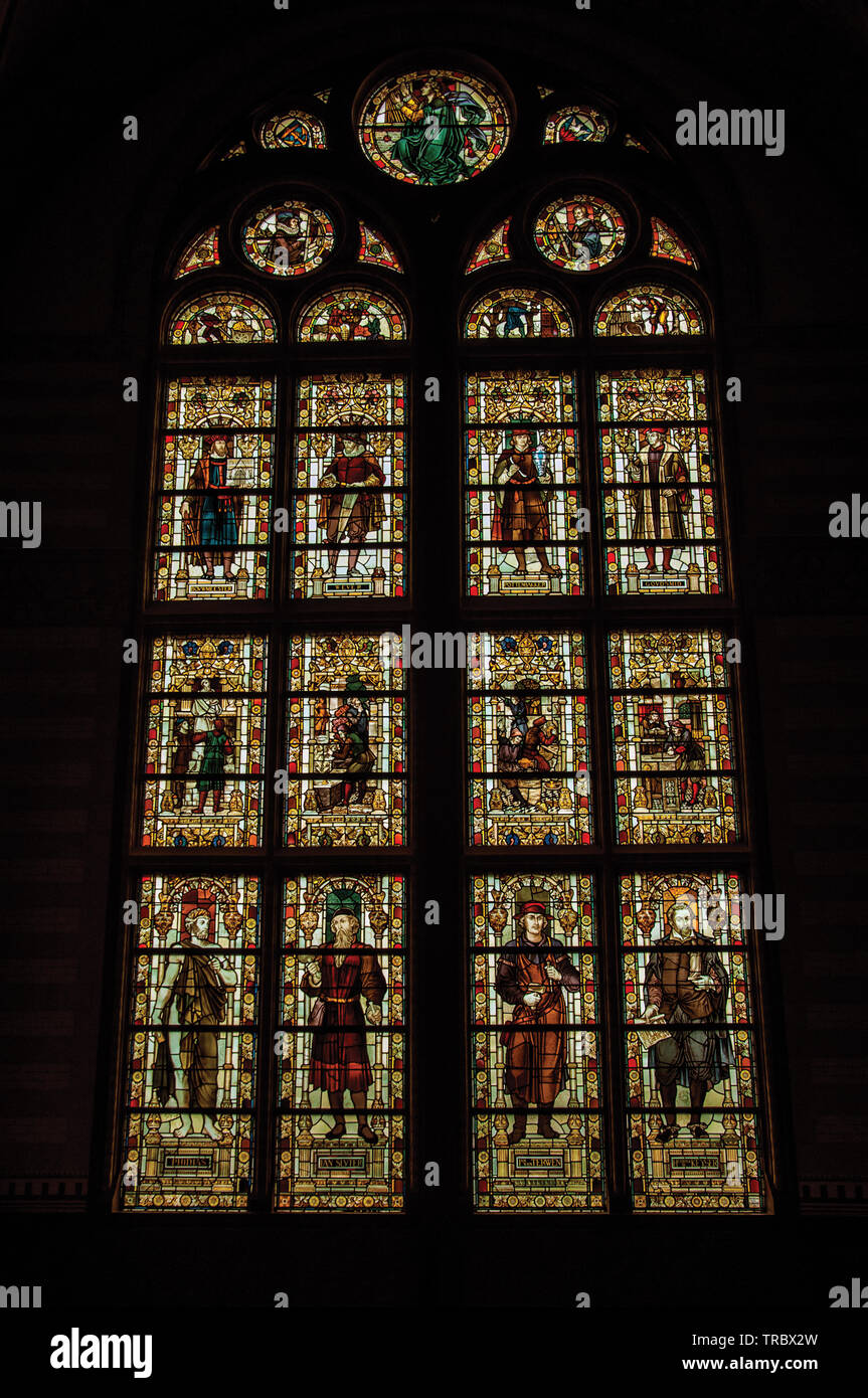 Colorful stained glass window at the Rijksmuseum (National Museum) in ...
