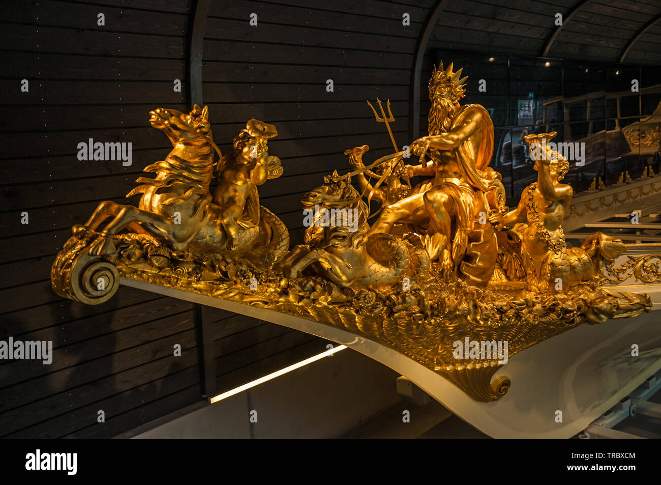 Golden statues decorating boat prow at the National Maritime Museum in ...