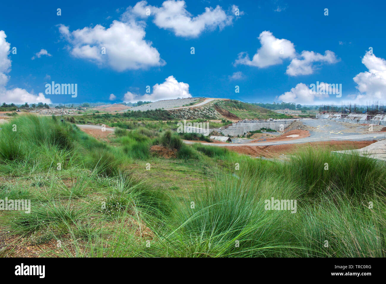 landscape of green grass and small hills with colorful cloud sky Stock ...