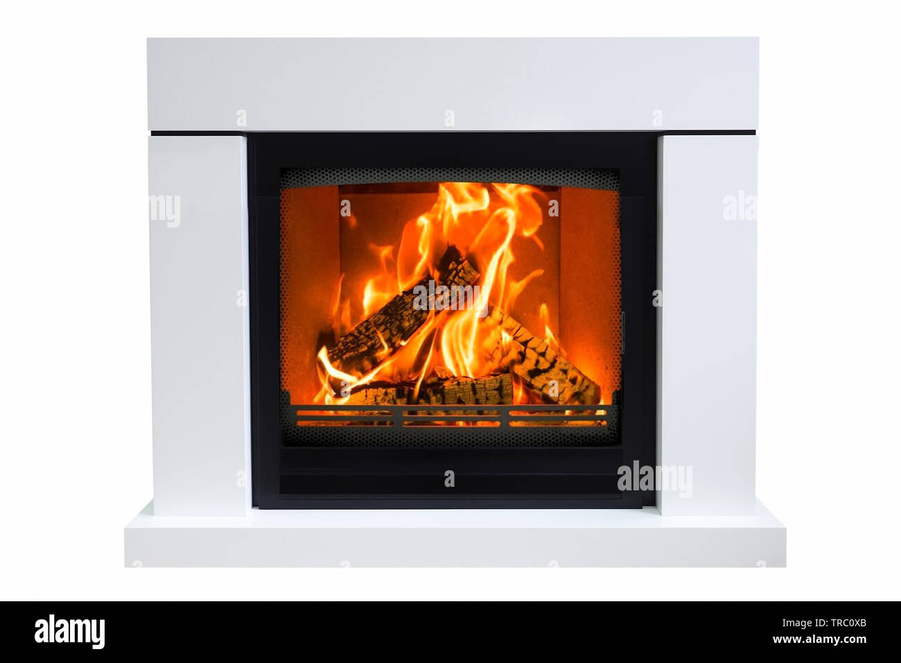 Stone fireplace fire stove Cut Out Stock Images & Pictures - Alamy