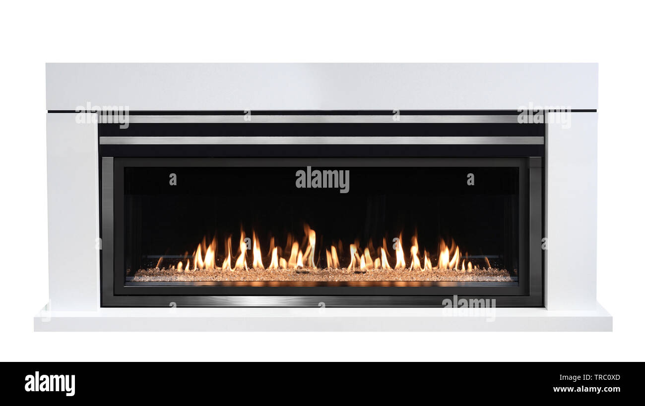Gas Fireplace isolated on white background Stock Photo - Alamy