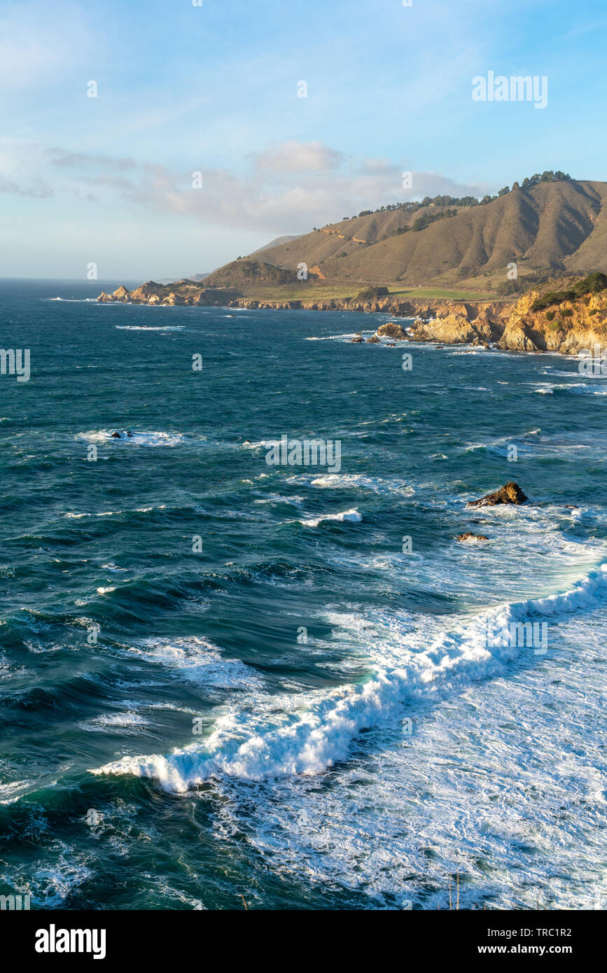 Waves rolling onshore along the Big Sur coastline in California, United ...