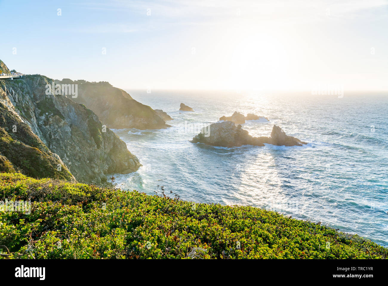 Beautiful view of Big Sur cliffside along highway one in California ...