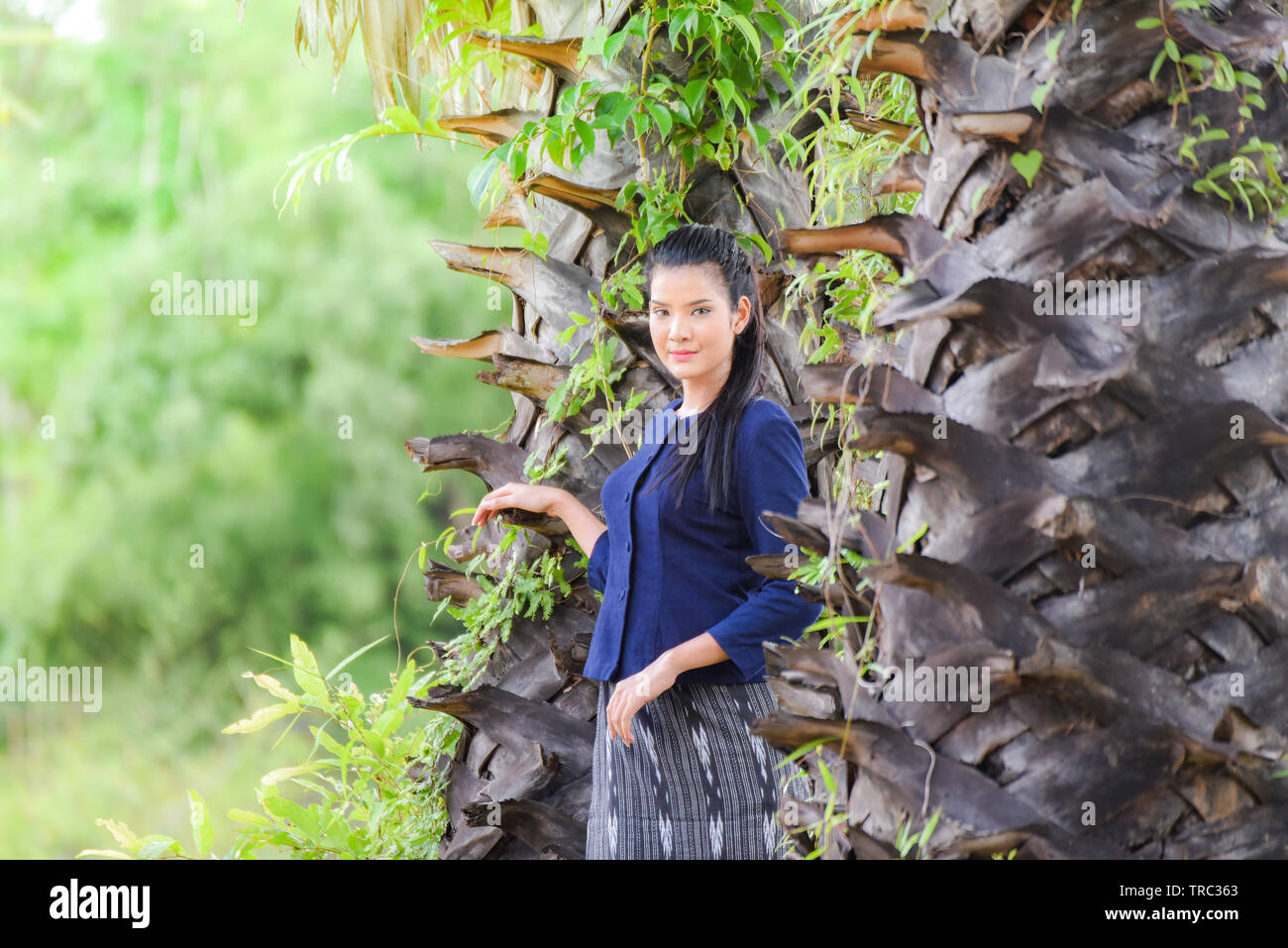 Asian women farmer in palm field nature / Portrait of beautiful woman ...