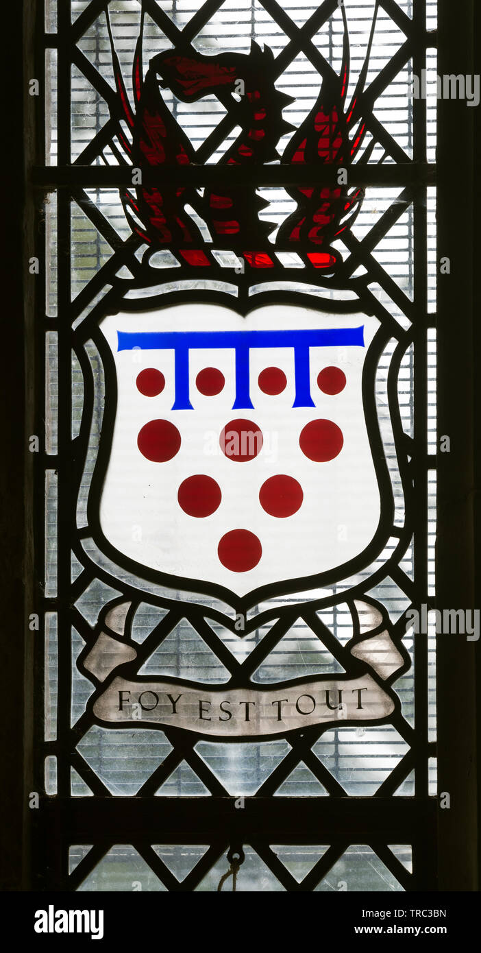 Babington coat of arms stained glass, St. Winifred`s Church, Kingston ...