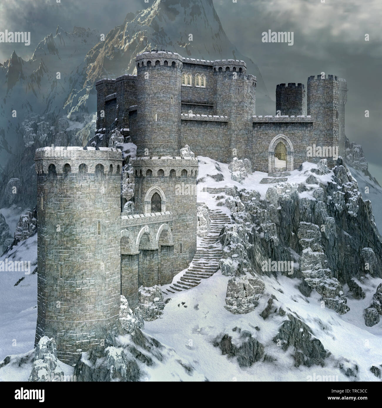 Medieval castle in a winter scenery Stock Photo - Alamy