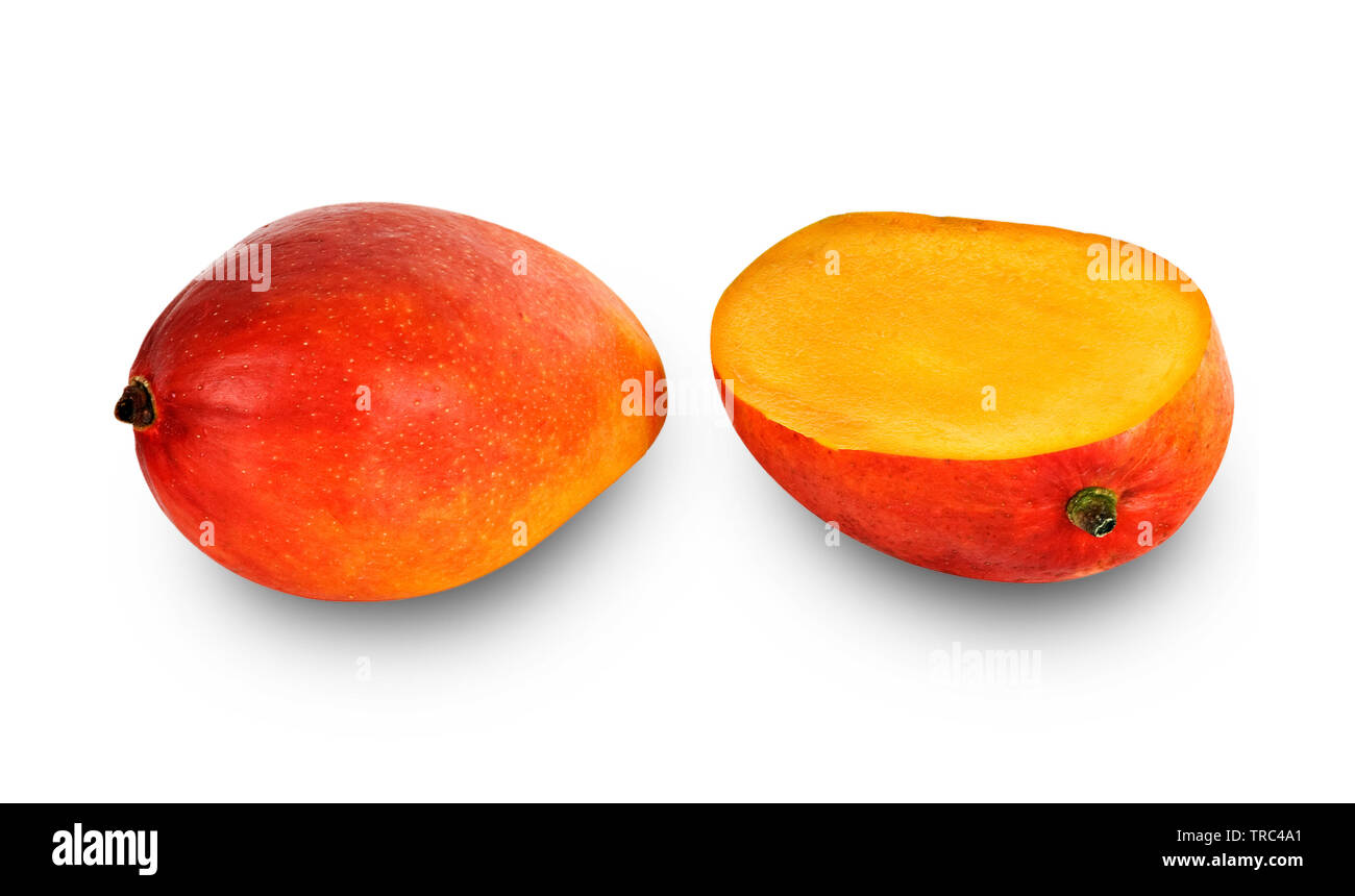 Mango and mango section isolated on white background Stock Photo - Alamy