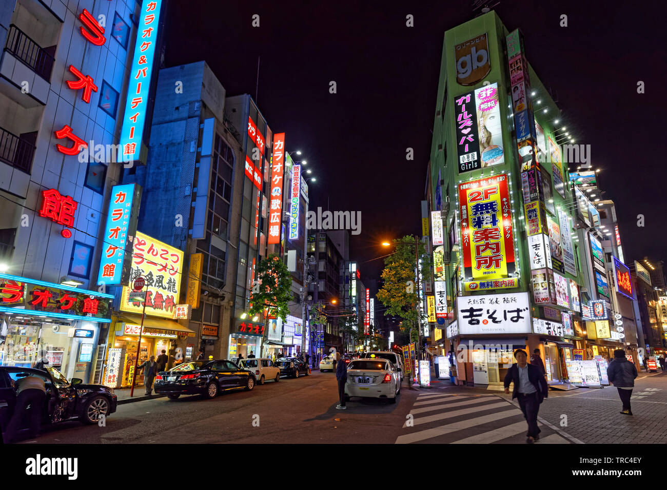 TOKYO, JAPAN, May 14, 2019 : Ginza district by night. The Greater Tokyo ...