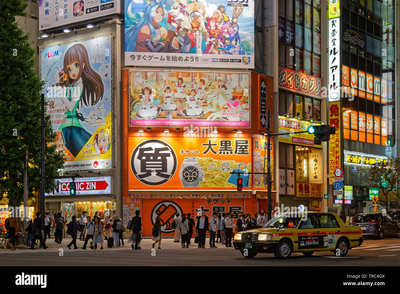 TOKYO, JAPAN, May 15, 2019 : Lights of Akihabara by night. The Greater ...