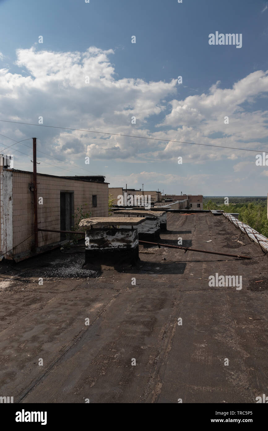 View from roof top of the abandoned city of Pripyat near the former ...